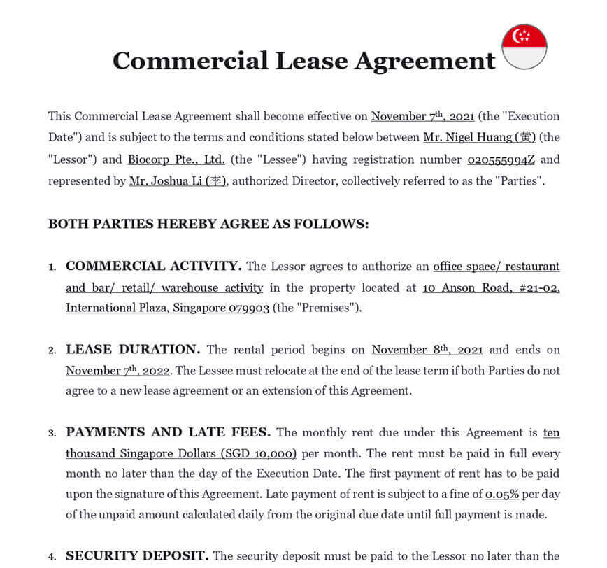 Commercial Lease Agreement In Singapore Download Template docx 