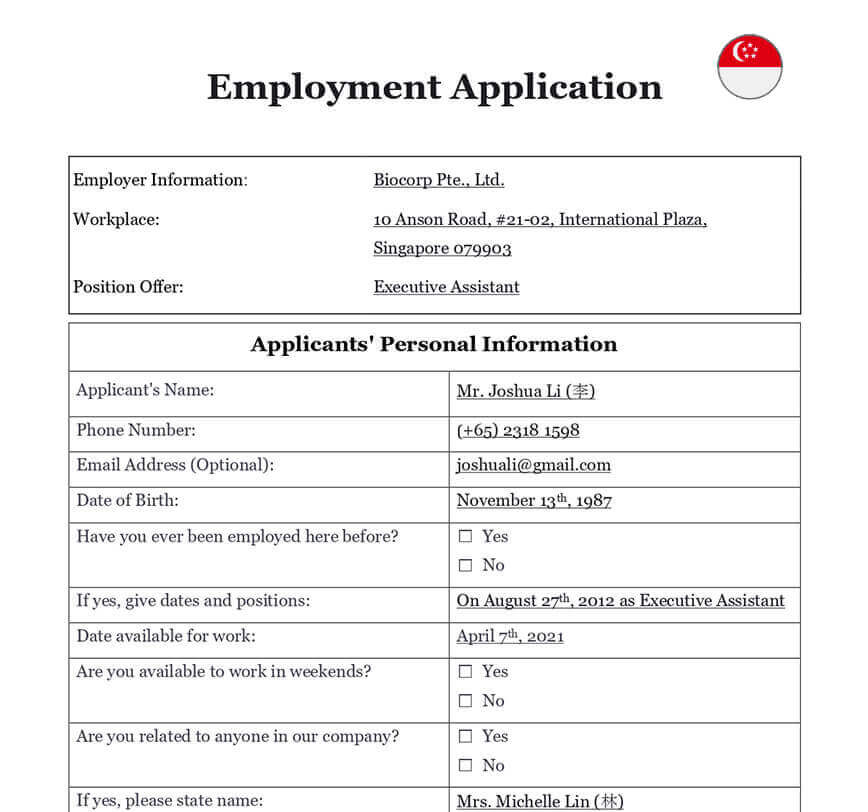 Employment Application Template